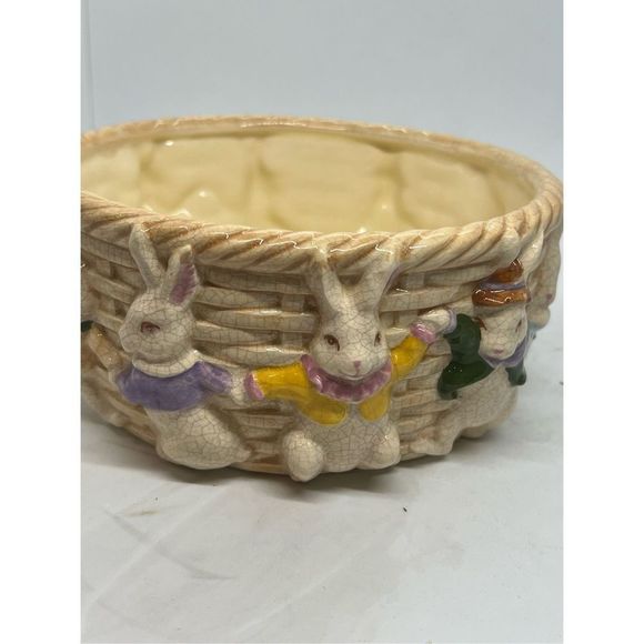 No Brand | Dining | Ceramic Bowl Rabbits Dancingaround Unmarked 75 X 35 ...